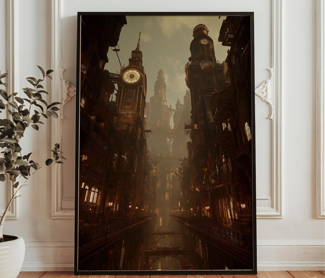 Steampunk City Wall Art - Victorian Sci Fi Architecture Print - Fantasy ...