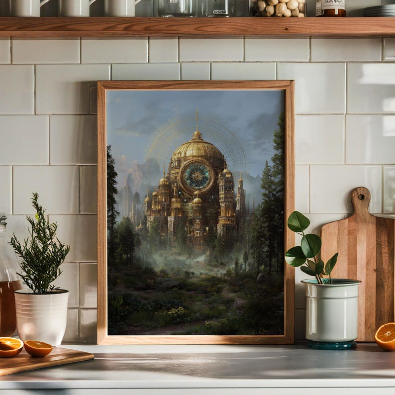 Solarpunk Cathedral Art Print - Futuristic Sacred Architecture Wall Art ...