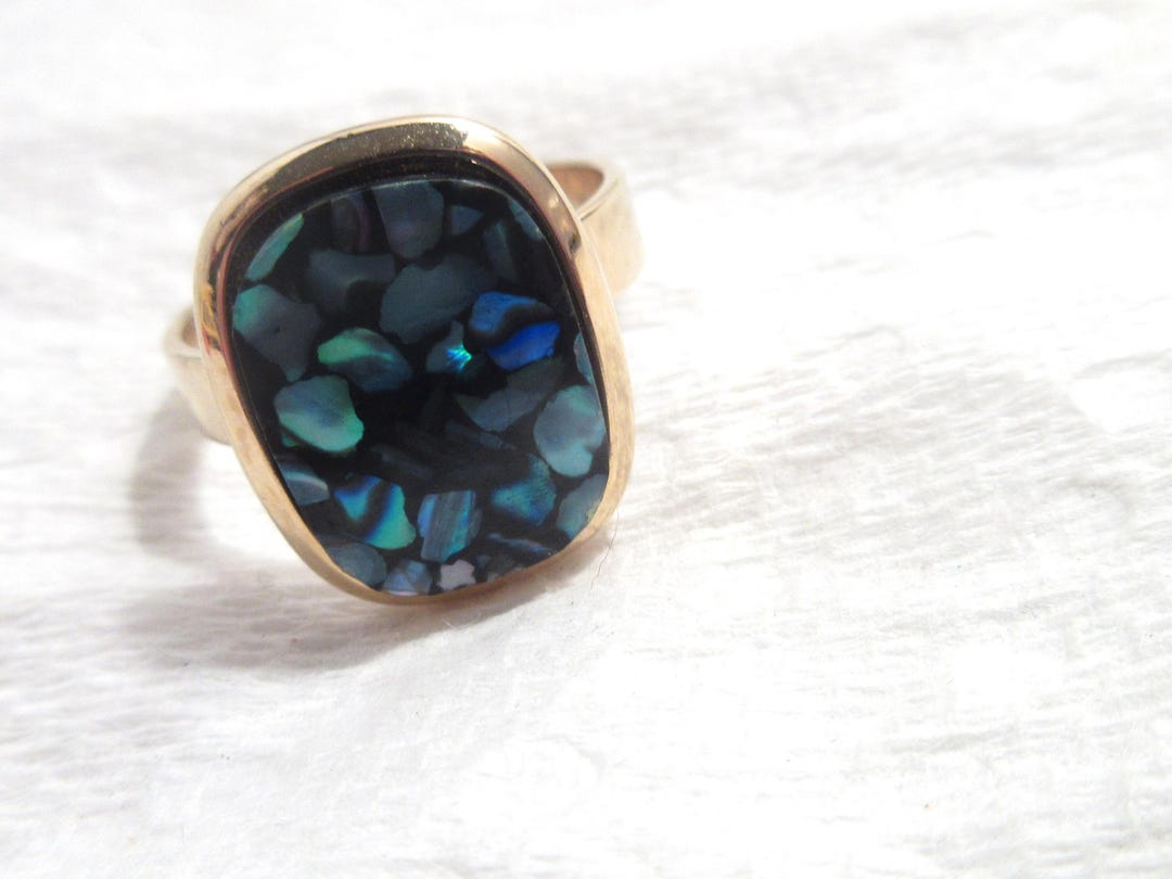 Vintage Paua Shell Ring, Adjustable Gold-plated Band - Etsy