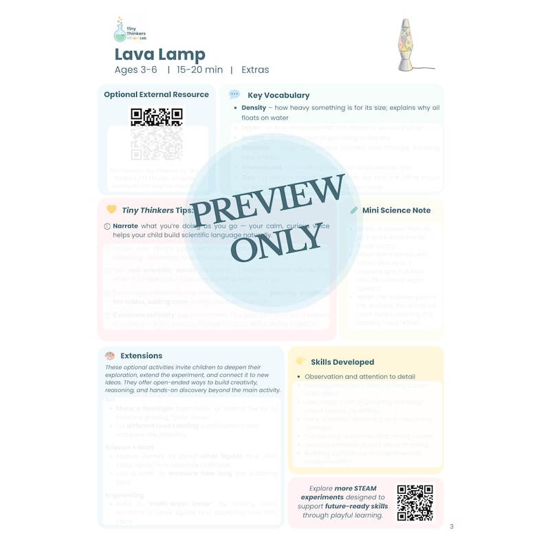 Lava Lamp STEAM Experiment | Density Science, Ages 3-6 (printable PDF ...