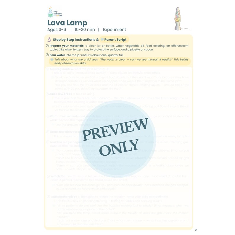 Lava Lamp STEAM Experiment | Density Science, Ages 3-6 (printable PDF ...