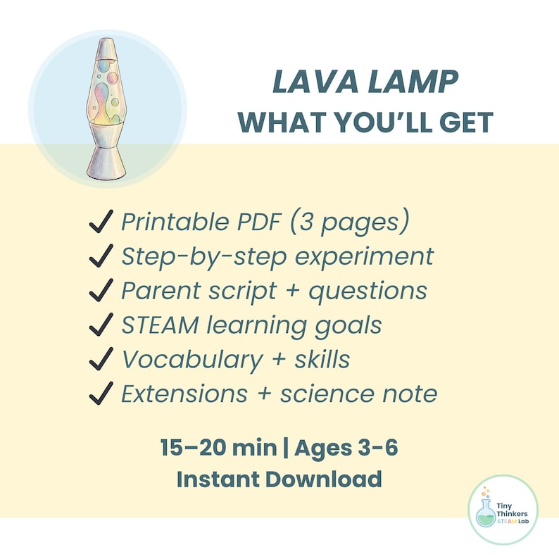 Lava Lamp STEAM Experiment | Density Science, Ages 3-6 (printable PDF ...