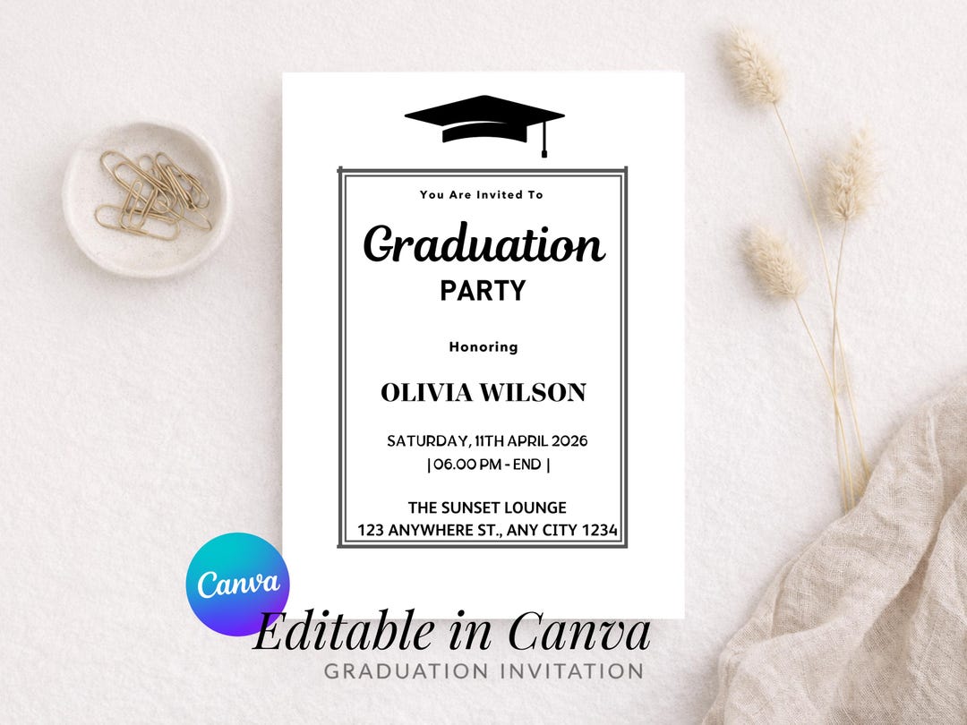 Editable Canva Graduation Invitation Template | Simple Graduation Party ...