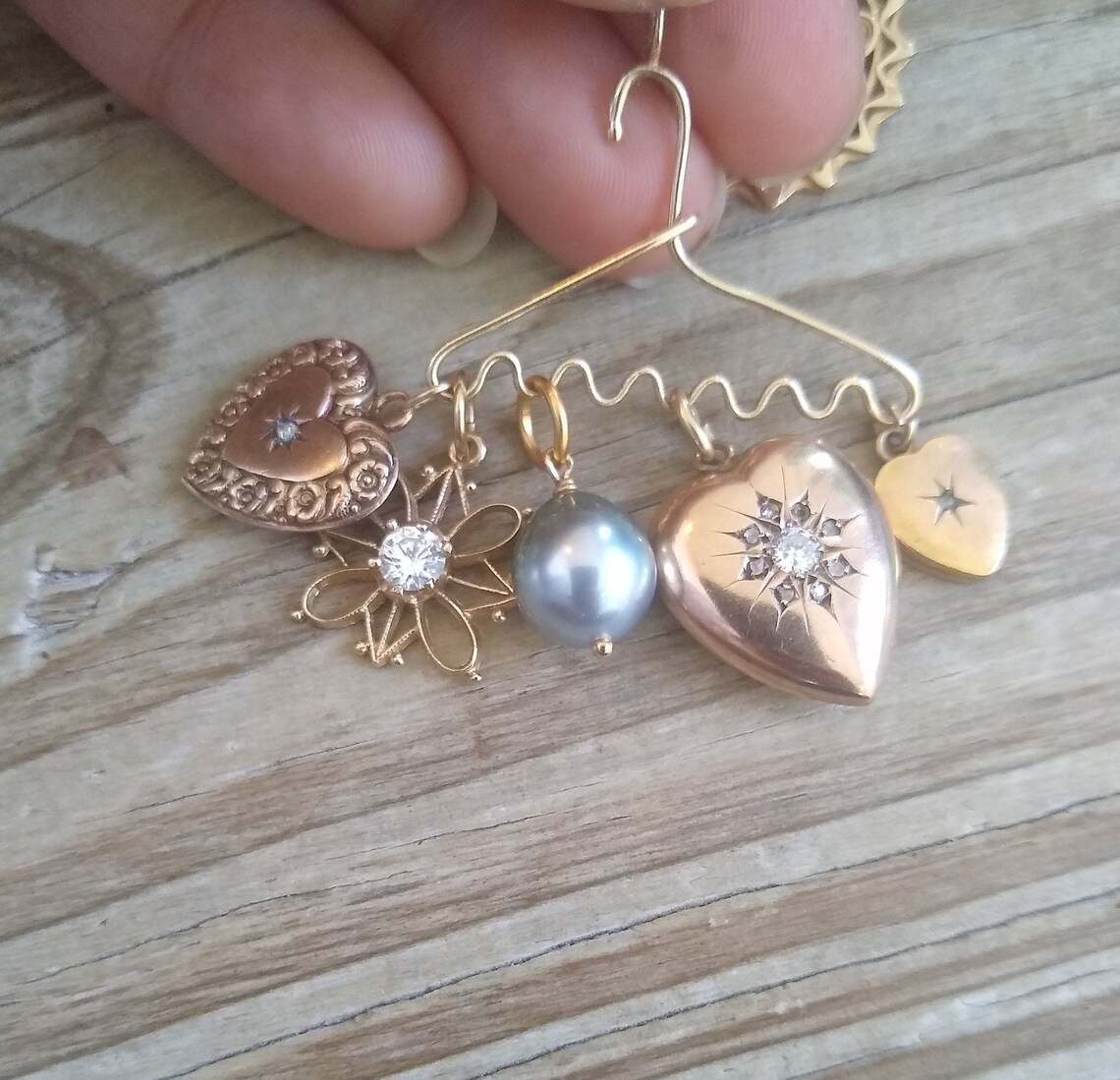 Unique vintage 14k gold clothes hanger charm holder pendant | Etsy