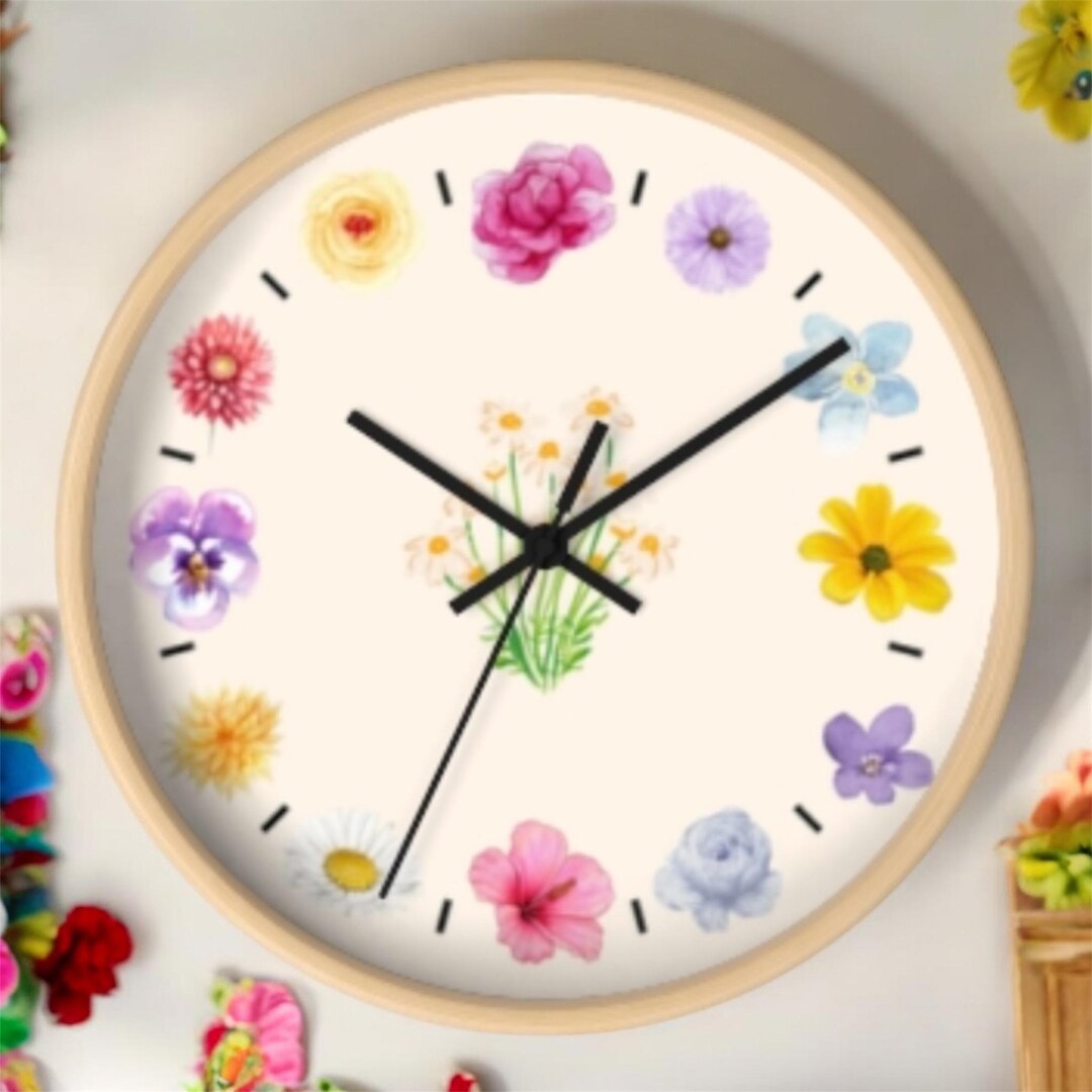 Watercolor Floral Numbers Wall Clock | Whimsical Flower Clock - Etsy