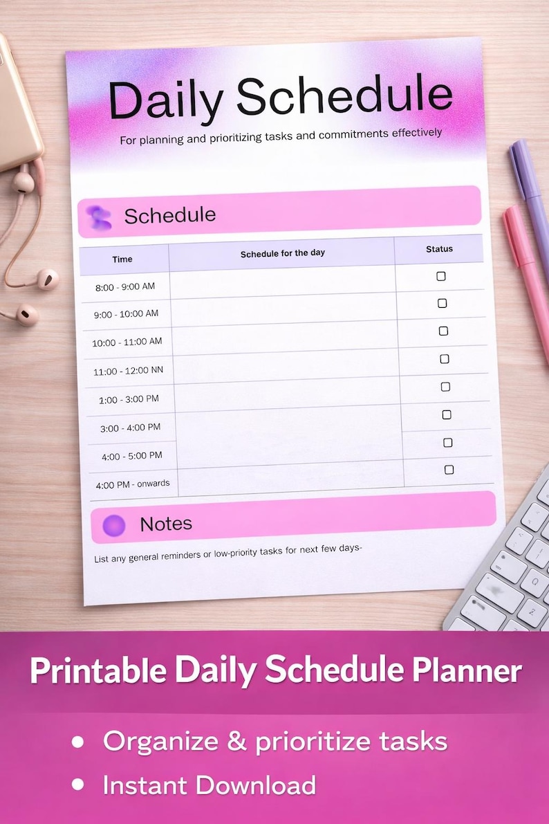 Daily Schedule Planner Printable | Minimal Pastel Daily Planner ...