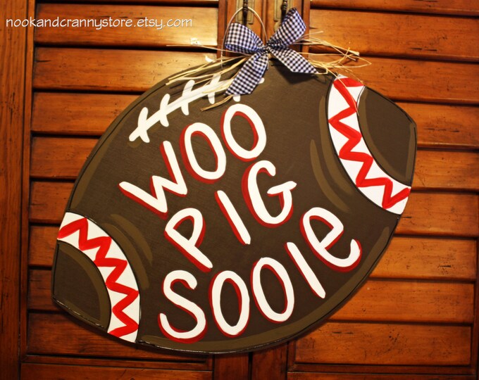 Arkansas Razorback Door Hanger With Ribbon and Raffia Woo Pig - Etsy