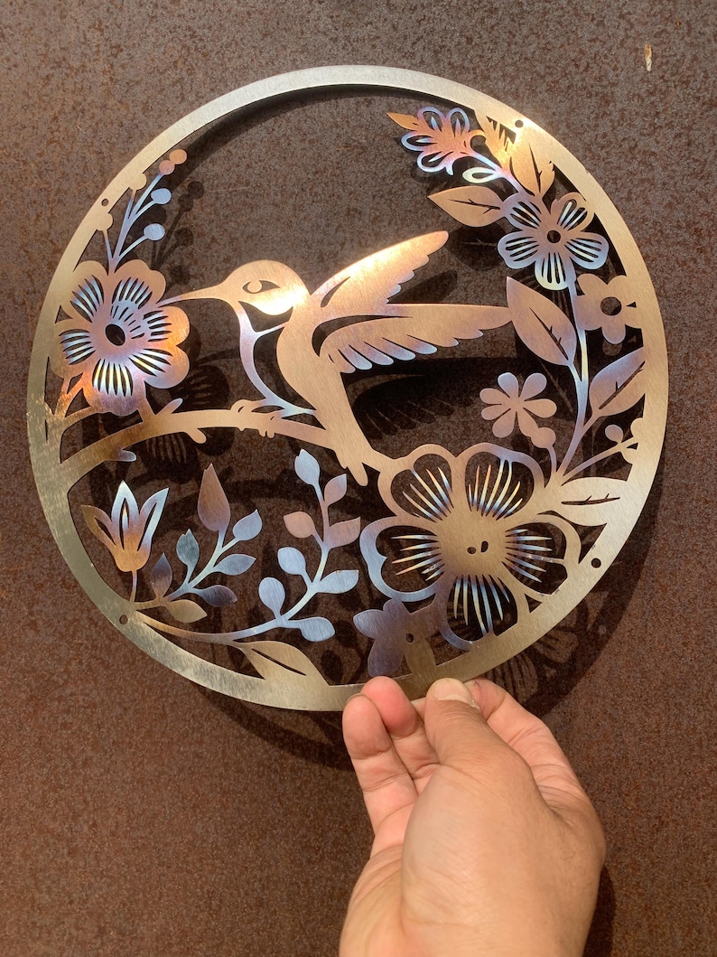 Hummingbirds and Flowers, Unique Metallic Birds, Glossy Metal, Gift for ...
