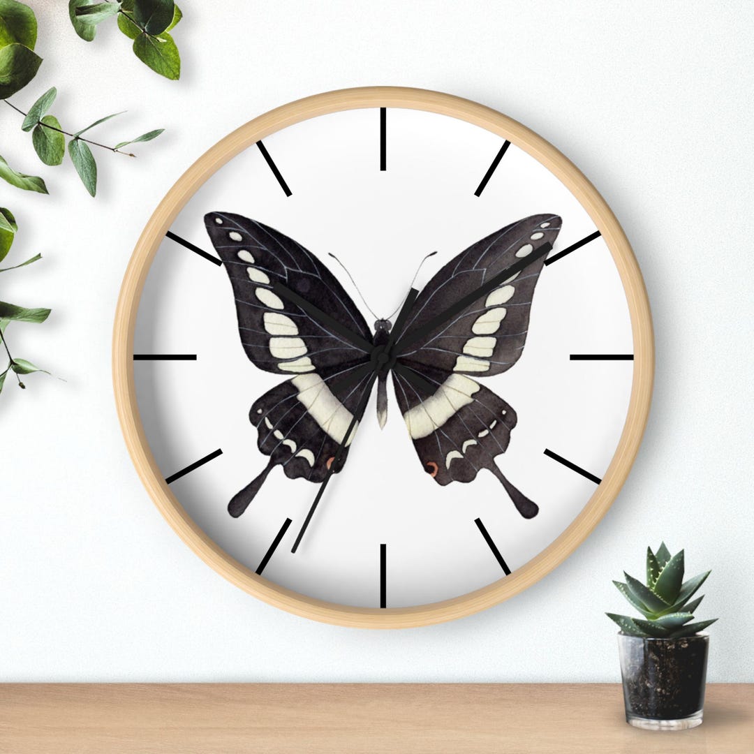 Monarch-style Black Butterfly Wall Clock | Minimalist Nature Decor - Etsy