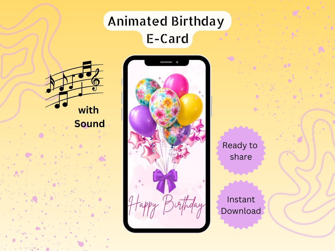 Animated Birthday Ecard With Balloons, Instant Greeting Card, Digital ...