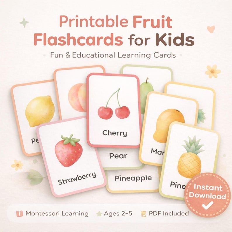 Montessori Flashcards Bundle, Animals Fruits Vehicles, Toddler Learning ...
