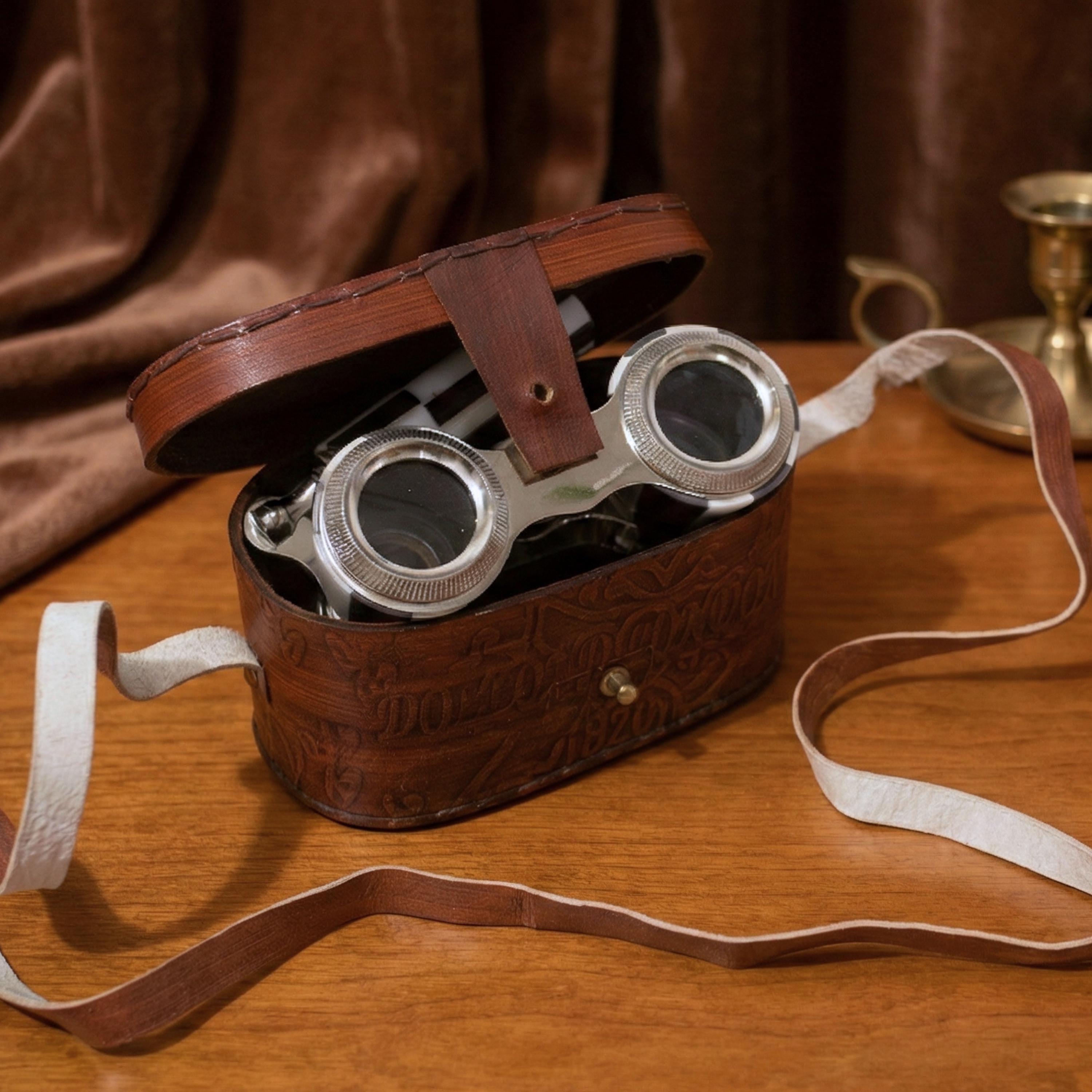 Vintage Brass Opera Binoculars With Leather Case | 3x25 Folding Theatre ...