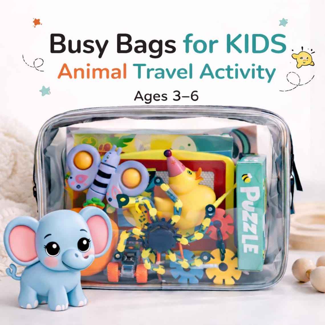 Animal Busy Bag for Kids Travel Activity Kit, Screen-free Preschool Toy ...