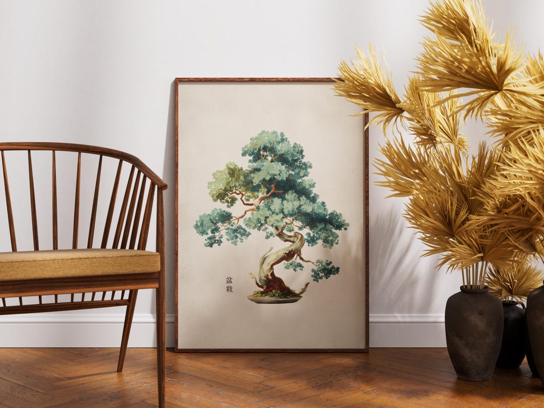 Bonsai Art Print - Vintage Japanese Juniper Wall Art - Zen Tree Poster ...