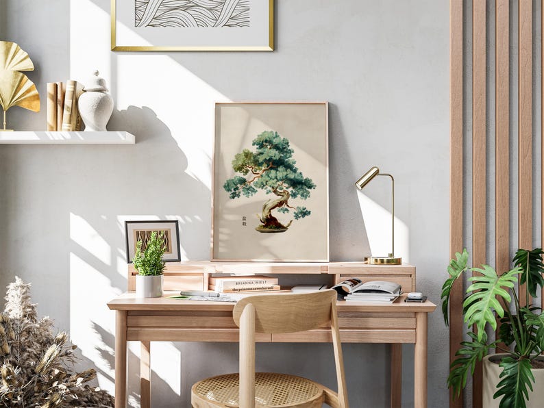 Bonsai Art Print - Vintage Japanese Juniper Wall Art - Zen Tree Poster ...