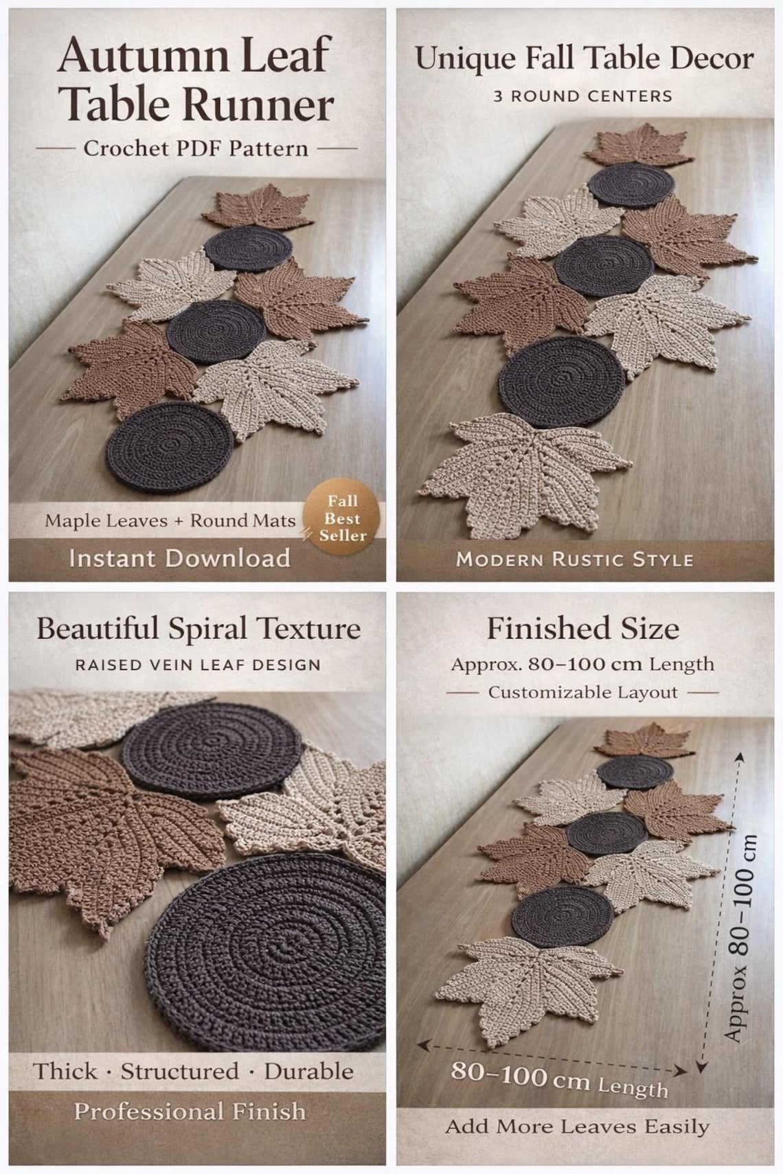 Autumn Maple Table Runner Crochet Pattern PDF, Fall Leaf Runner, Flat ...