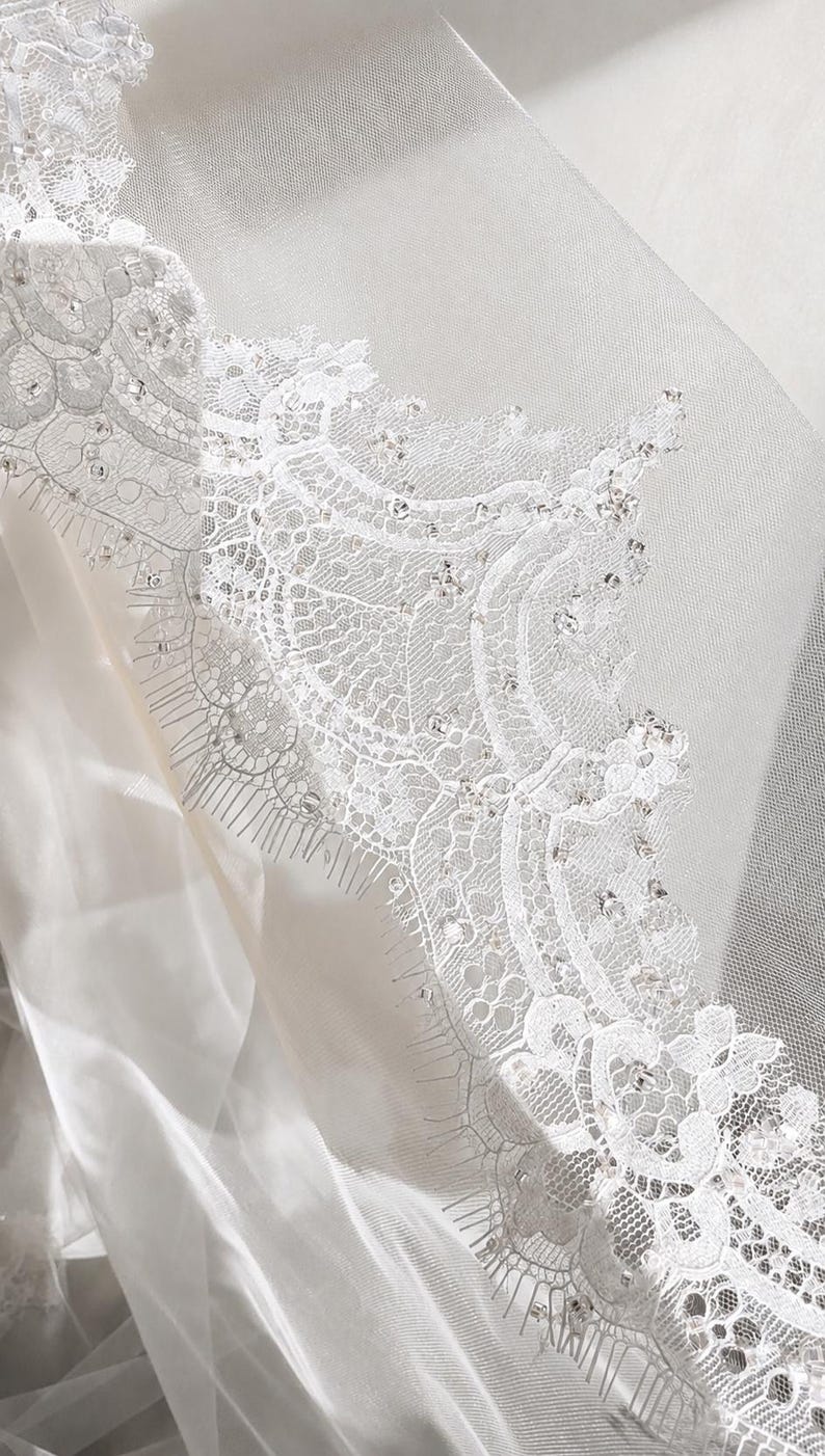 Ivory Mantilla Wedding Veil, Scalloped Lace Edge Bridal Veil - Etsy