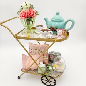 Mini Tea Set and Gold Tea Cart And/or Decorations for 18 Inch Doll, 14 ...