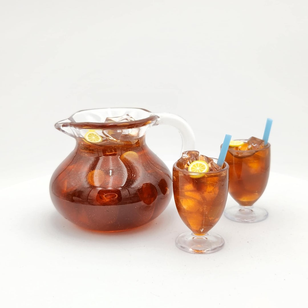 1:3 Scale Miniature Pitcher of Iced Tea With Glasses for 18 Inch Doll ...