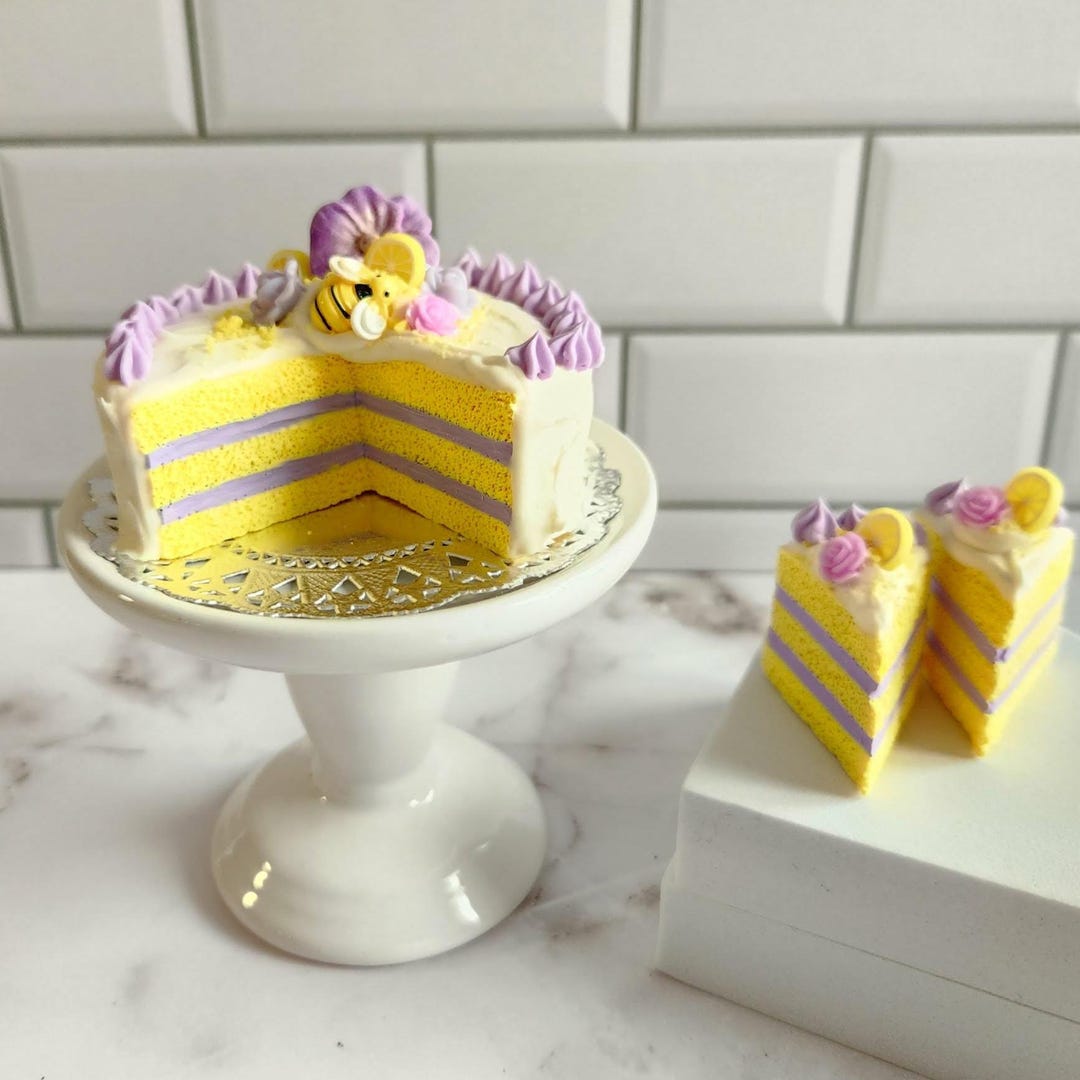 1:3 Scale Mini Lemon Lavender Bee Layered Cake for 18 Inch Doll, 14 ...