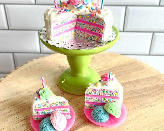 1:3 Scale Mini Confetti Birthday Cake With Slices for 18 Inch Doll, 14 ...