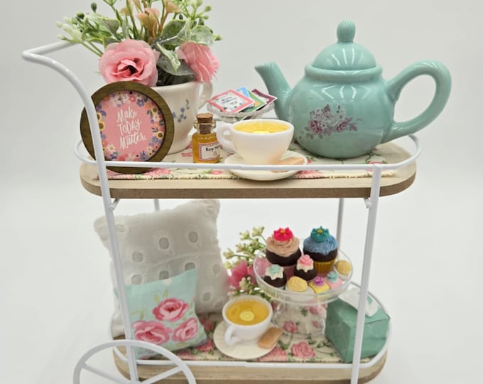 1:3 Scale Mini Decorated Cart Tea Theme for 18 Inch Dolls, 14 Inch ...