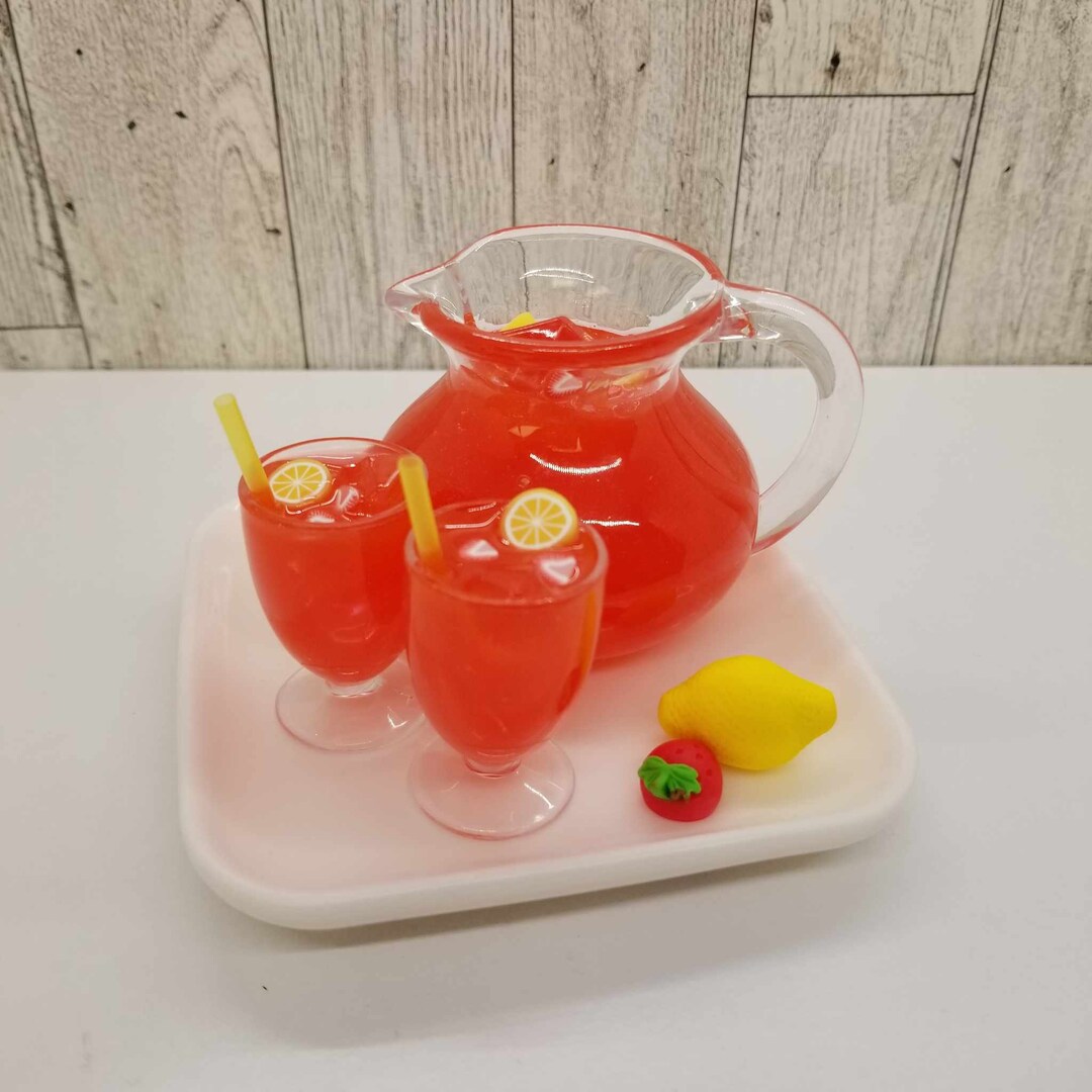 1:3 Scale NEW Miniature Pitcher of STRAWBERRY Lemonade With Goblets for ...