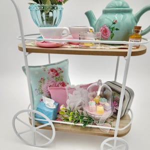 Mini Pink & Blue Tea Set, White Tea Cart And/or Decorations for 18 Inch ...