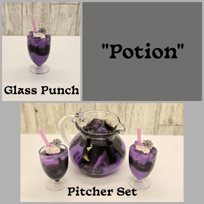 1:3 Scale Halloween Spooky Brew Assorted Punch Pitcher and Beverage Set ...