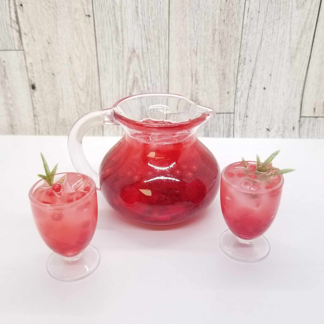 1:3 Scale Miniature Pitcher of Holiday Cranberry Punch With Glasses for ...