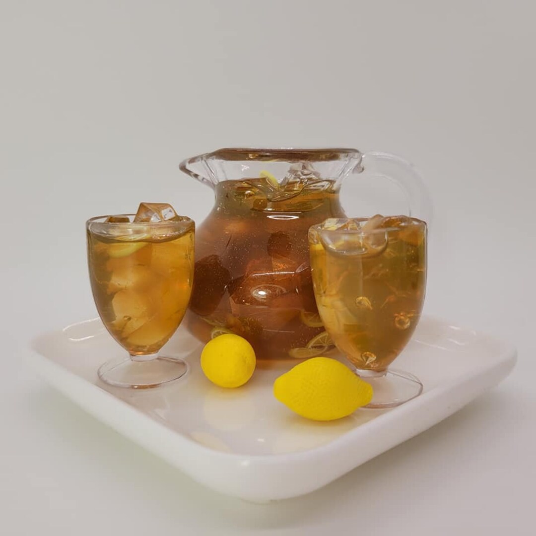 1:3 Scale Miniature Pitcher of Iced Tea With Glasses for 18 Inch Doll ...