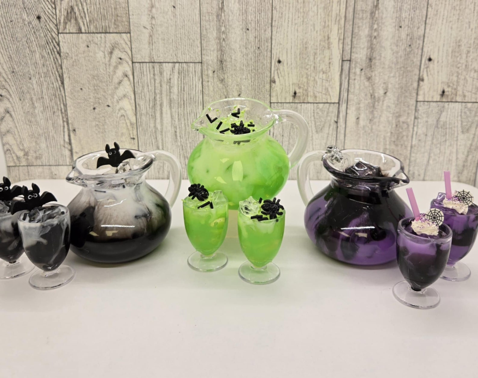 1:3 Scale Halloween Spooky Brew Assorted Punch Pitcher and Beverage Set ...