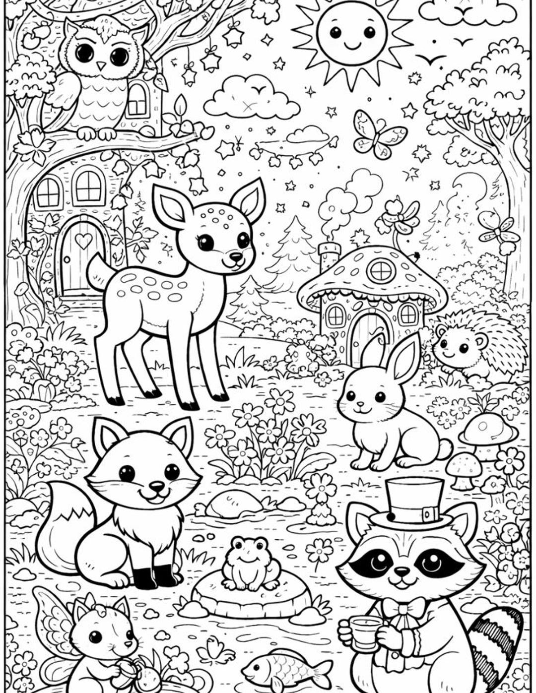 Whimsical Woodland Coloring Pages for Kids | Forest Animals, Fox, Owl ...