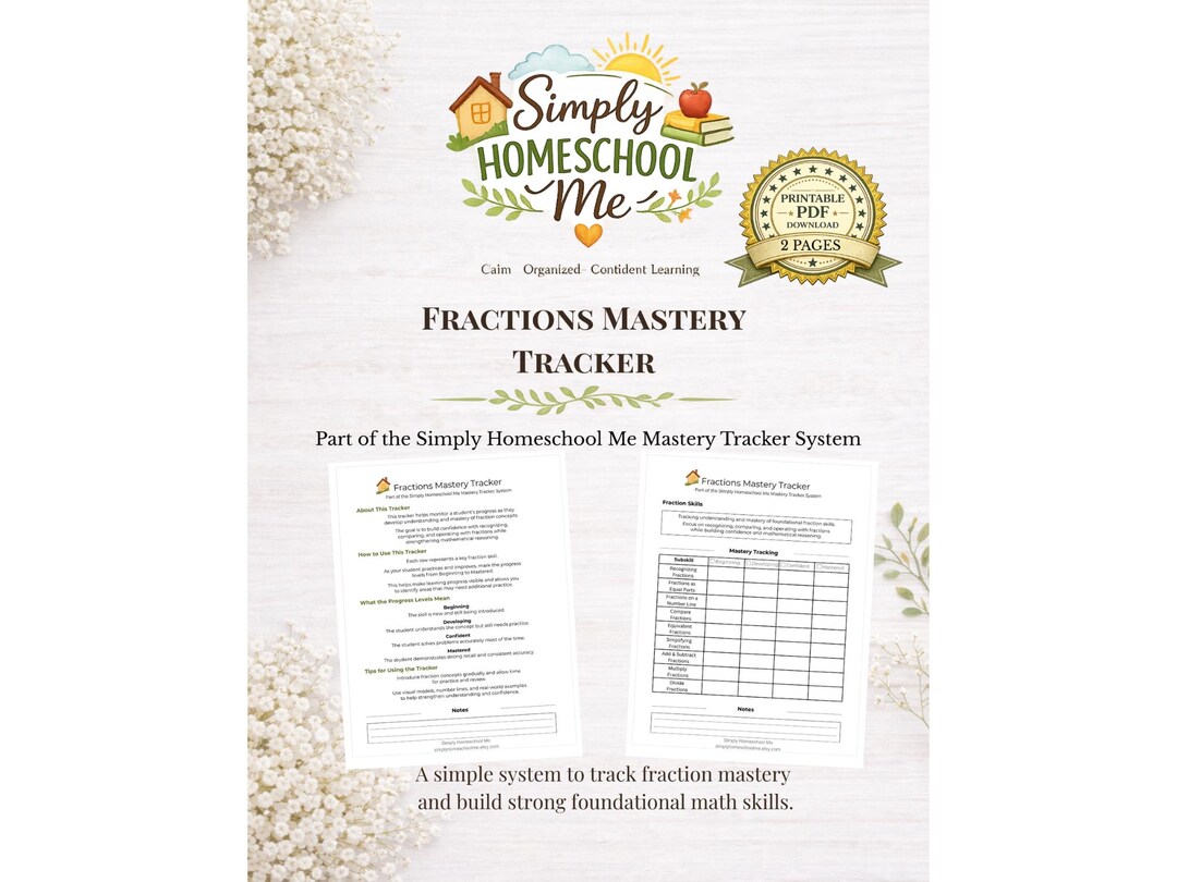 Fractions Mastery Tracker | Homeschool Math Printable | Fraction Skills ...