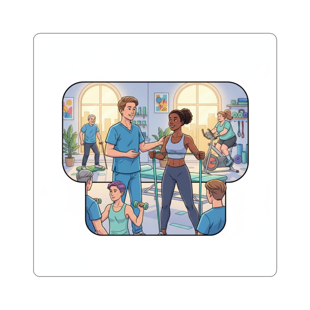 Fitness Gym Scene Kiss-cut Sticker Workout Trainer & Class Illustration ...