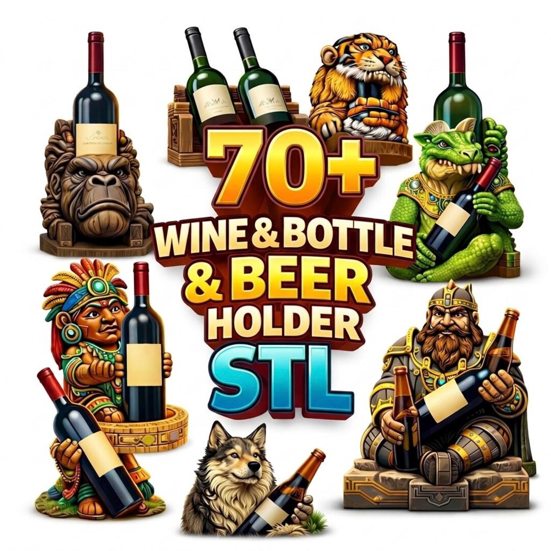 3D Printable Wine Bottle and Beer Holder STL Collection | Home Decor ...