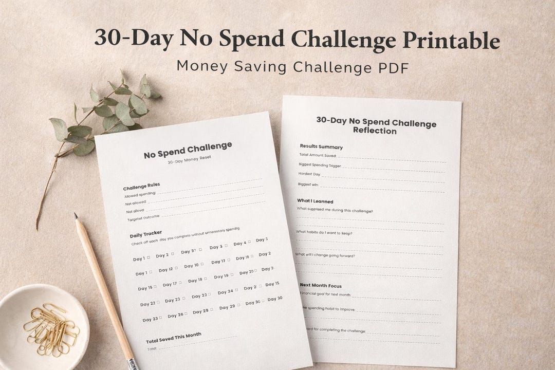 30 Day No Spend Challenge Printable | Money Saving Tracker PDF | Budget ...