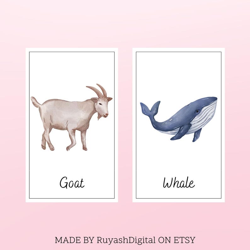 Animal Flashcards, Montessori Cards, Preschool Printable, Animals Card ...