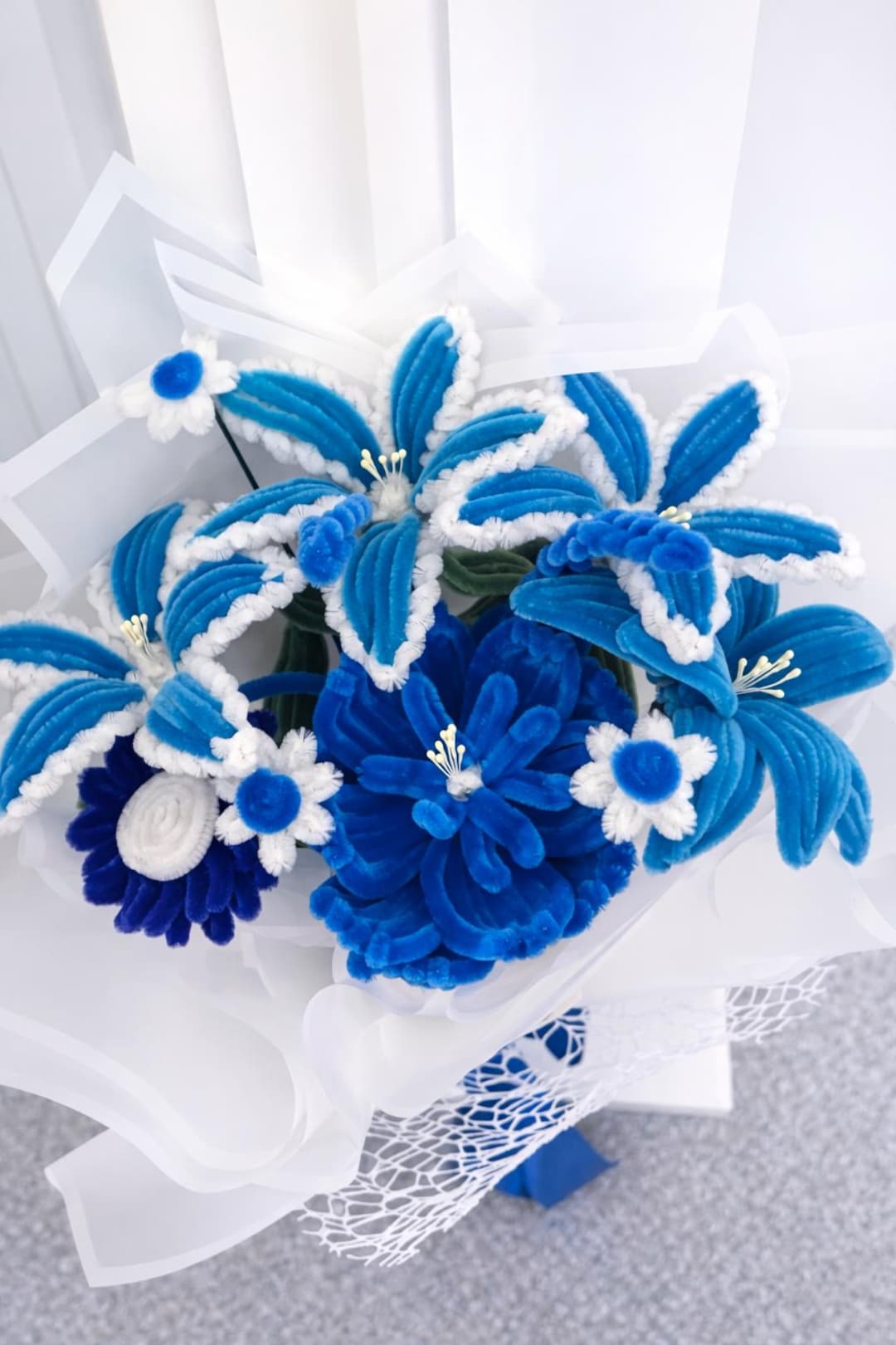 Handmade Blue Pipe Cleaner Flower Bouquet – Everlasting Gift, Unique ...