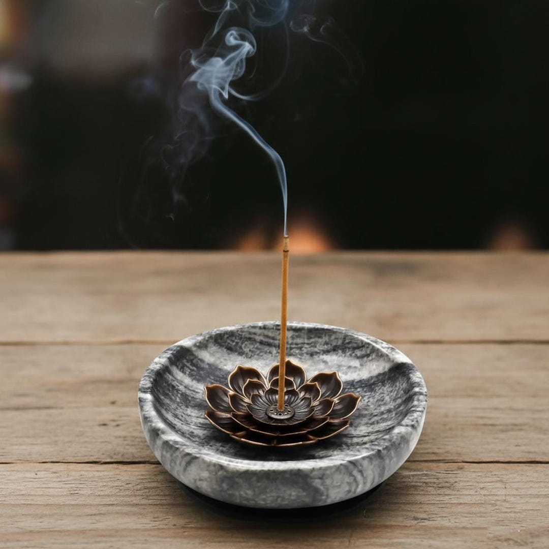 Incense Burner Kit – Handcrafted Marble and Brass Holder for Sticks and ...