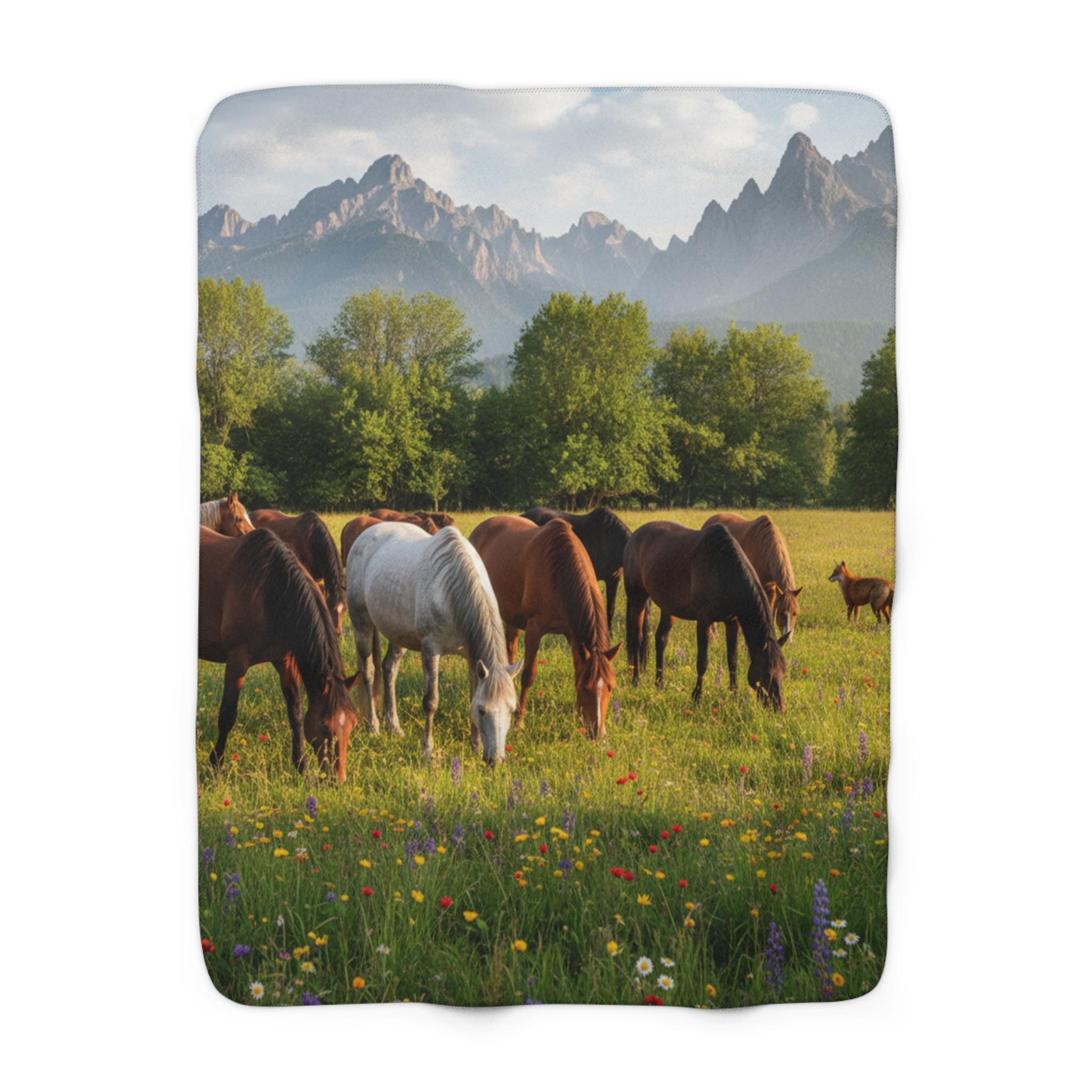 Sherpa Fleece Blanket Horses in Wildflower Meadow | Mountain Pasture ...