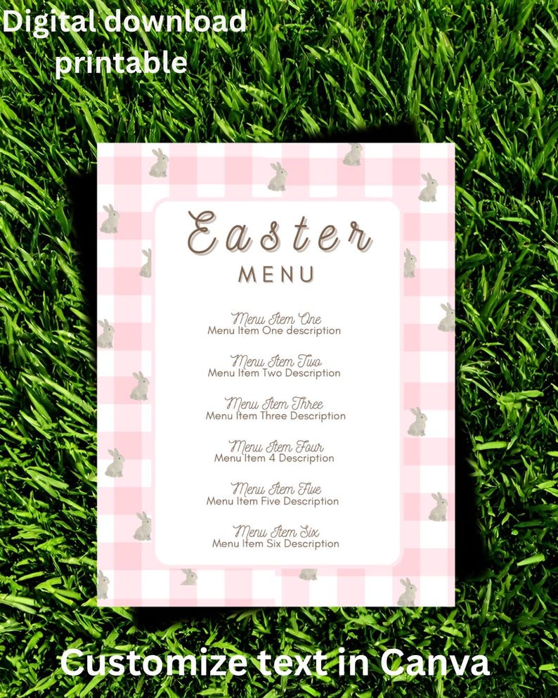 Easter Menu Sign Template, Editable Easter Party Menu, Spring Bunny ...