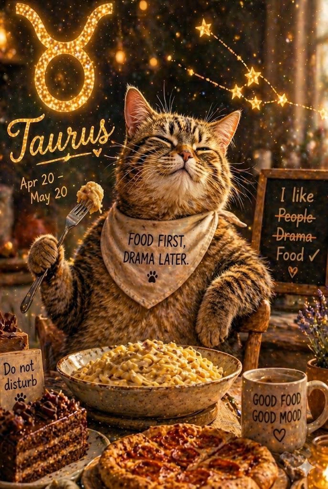 Taurus Zodiac Cat, Calm Earth Energy, Astrology Cat Art, Gift for ...