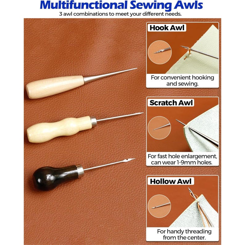 Heavy Duty Upholstery Repair Kit: Hand Stitching Needles, Awls for ...