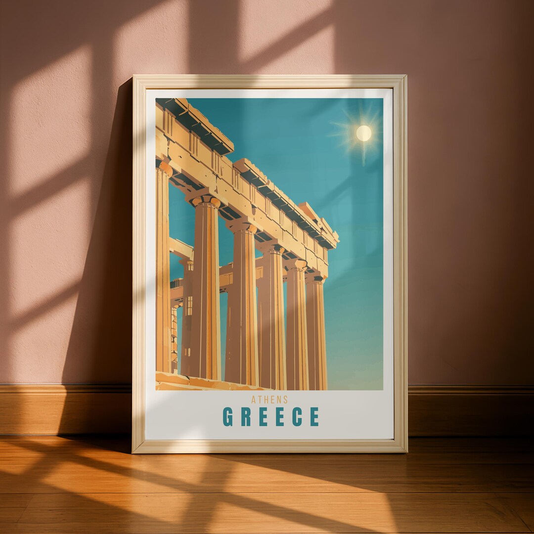 Greece Travel Poster | the Parthenon Athens Art | Ancient Ruins Print ...