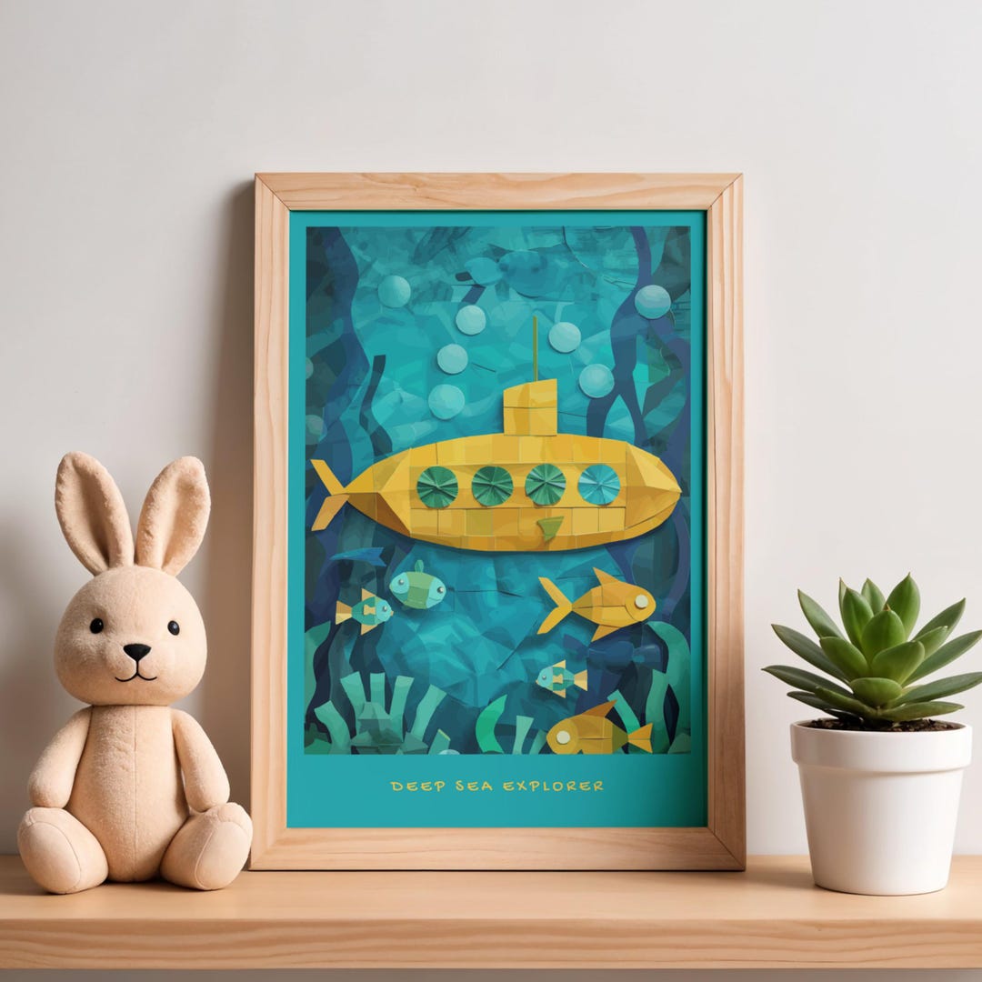 Yellow Submarine Poster | Undersea Nursery Decor | Modern Deep Sea ...