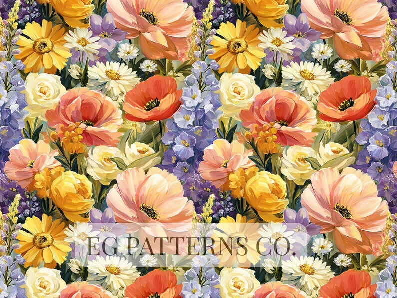 Painted Flowers Seamless Pattern | Hand Painted Floral Garden for ...