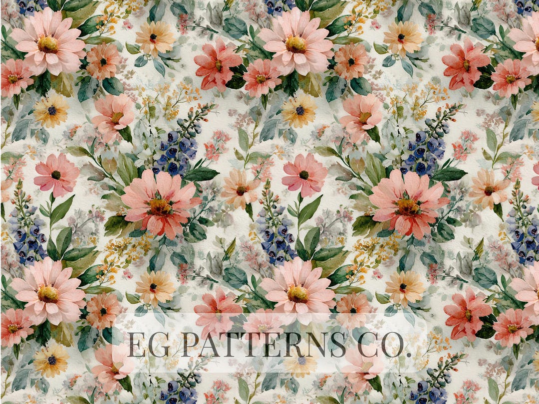 Painted Flowers Seamless Pattern in Watercolor Style | Soft Botanical ...