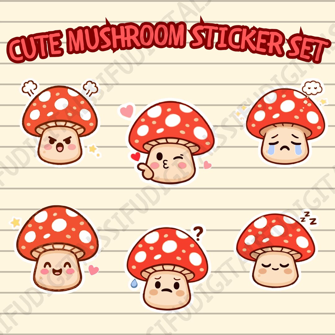 Kawaii Mushroom Emoji Sticker Set, Planner Stickers (digital Download ...