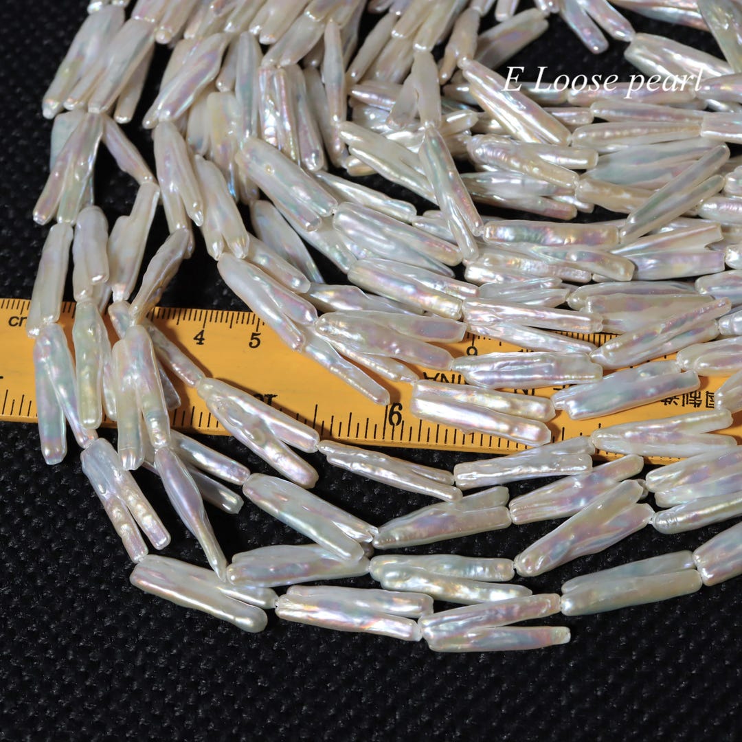 Toothpick Pillar Pearl 7-9mm X 24-25mm Double Row Silver Bar Pearl ...